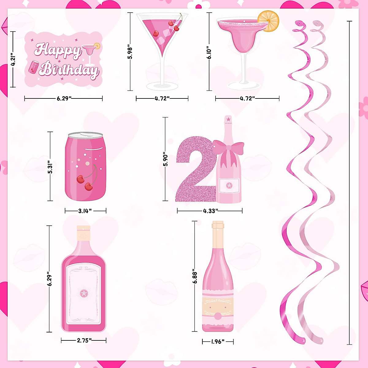 21st Birthday Hanging Swirls Decorations, Pink Champagne Wine Bottle 21st Birthday Decorations for Her, Happy 21st Birthday Party Decorations for Women Girl, Twenty-One Year Old Birthday Decoration