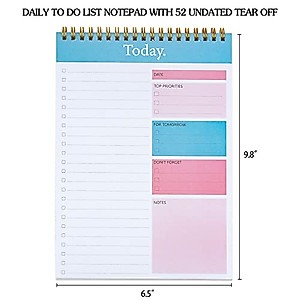 To Do List Notepad - Daily Planner Notepad Undated 52 Sheets Tear Off , 6.5" x 9.8" Checklist Productivity Organizer with Hourly Schedule for Tasks