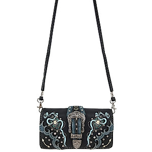 Zelris Floral Poppy Buckle Western Women Conceal Carry Tote Handbag Purse Set (Black)