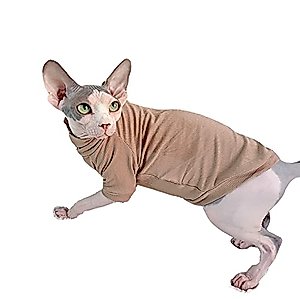Toysructin Hairless Cat Pullover T-Shirt with Sleeves, Warm Cozy Pet Cat Clothes Stripe Turtleneck Shirt, Soft Breathable Kitten Wear Jumpsuit Costume for Sphynx Cornish Rex Devon Rex Peterbald Cats