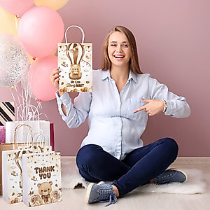 GREHUMOR Bear Baby Shower Decorations -Neutral Bear Baby Shower Paper Bags We Can Bearly Wait Gift Bags with Handles Thank You Gift Bags