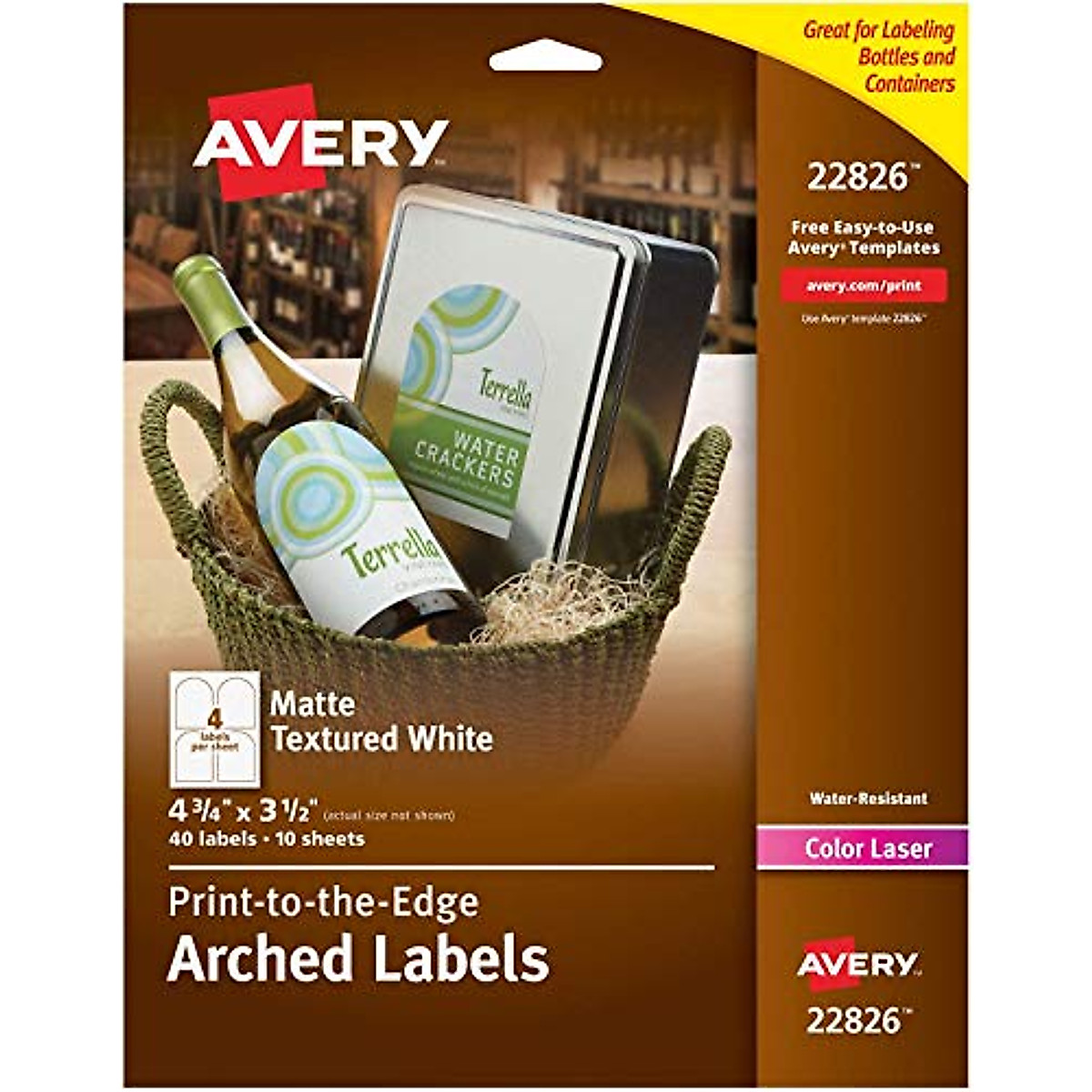 Avery Arched Wine Labels with Sure Feed for Laser Printers, 4.75" x 3.5", 40 White Labels (22826) (Pack of 3)