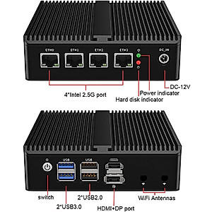 Micro Firewall Appliance, Fanlesss Mini PC, VPN, OPNsense, Soft Router, Intel Processor N100, H11, AES-NI, 4 x Intel 2.5GbE I226-V LAN, HDMI2.0, DP, No RAM, No Storage, No System
