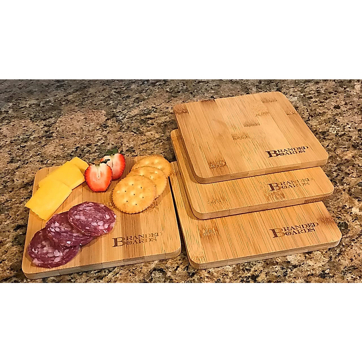 Branded Boards Small Mini All Natural Bamboo Cutting Board, Great for Apartments RV's Home Bar Backpacking Camping Bushcraft Dorm Rooms Picnics & Entertaining (4 Pack)