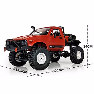 YIKESHU RC Truck Remote Control Rock Crawler Off-Road Racing Vehicles 1:16 2.4G 2CH 4WD Offroad RC Crawler Kids Toy Climb Semi Truck RTR Trailer LED Lights Red (WPL-C14)