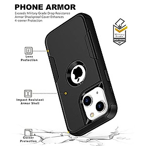 RonShieh Defender Case for iPhone 14 with Holster Belt Clip: [2pcs Screen Protectors + Camera Lens Protector] Heavy Duty Protective Shockproof Rugged Hard Phone Cover for Men, Black