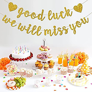 INNORU Good Luck We Will Miss You Banner - for Farewell Party - Leaving - Graduation - Happy Retirement Party Bunting Decorations, Gold Glitter