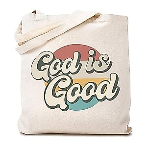 TSIIUO Women's God is Good Boho Christian Canvas Tote Bag Retro Graphic Funny Bible Vers Jesus Reusable Shopping Bag White