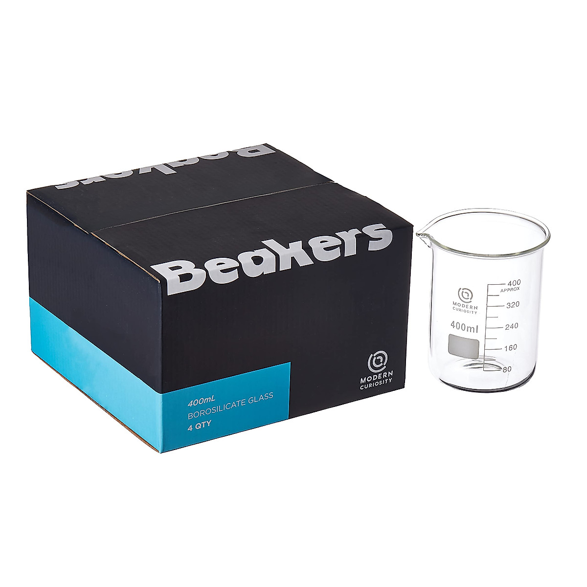 Glass Beakers Set - Science, Chemistry Classroom Supplies - Borosilicate Glass - Education, Research Equipment for Industrial and Academic Labs (400mL, 4-Pack)