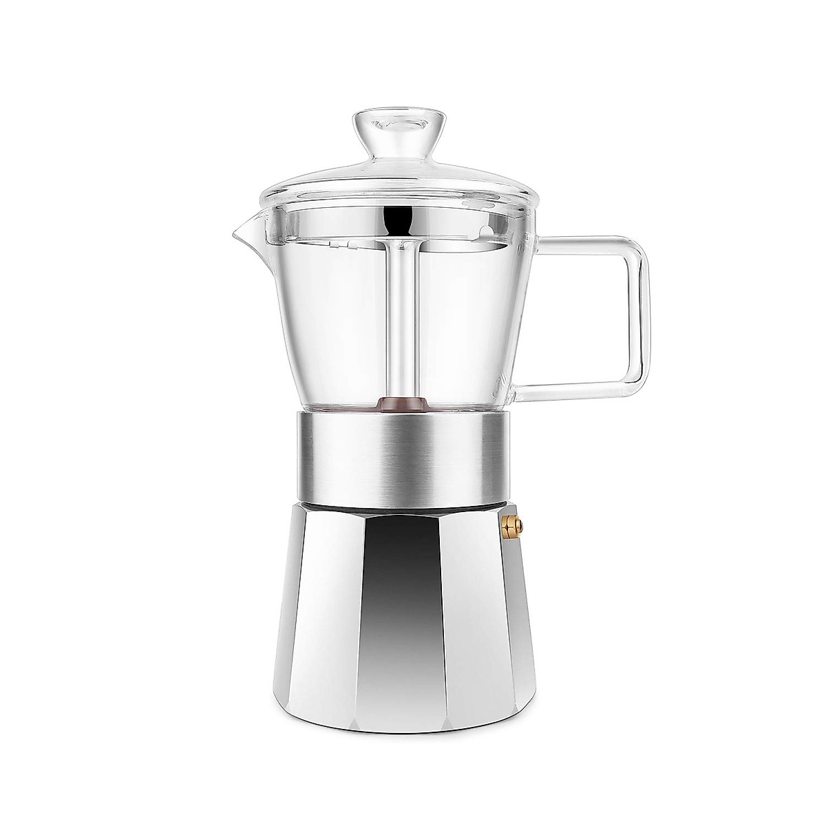 Geesta Moka Pot Premium Crystal Glass-Top Stovetop Espresso Moka Pot - 6 cup - Coffee Maker, 240ml/8.5oz/6 cup (espresso cup=40ml) Coffee Lover Gifts Ideas