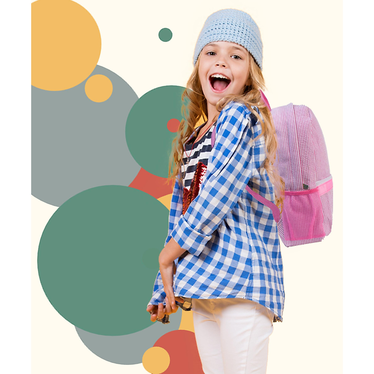 MT WORLD Personalized Toddler Backpack Preschool Backpack Daycare Backpack Child Backpack Preppy Packpacks Kids Bookbags Seersucker Toddler Bookbag(Pink)