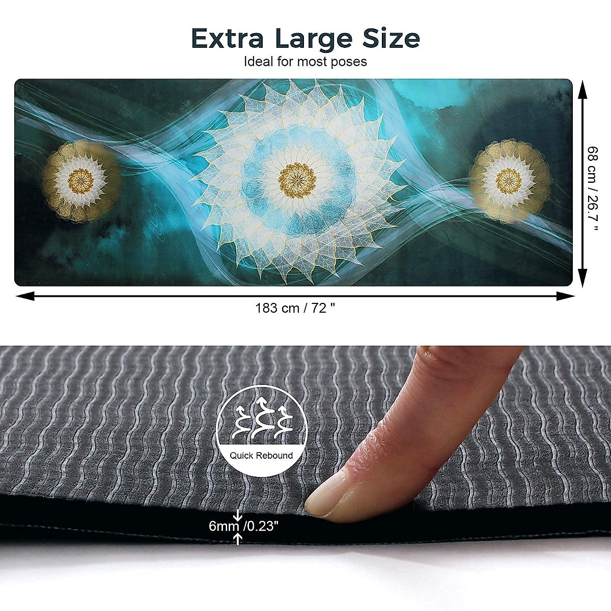 Leogreen Suede TPE Yoga Mat Non-slip, 1/4" Thick Sweat-Grip Mat for Hot Yoga, 2 in 1 Towel Combo Exercise Mat with Straps and Carrying Bag, Bikram Yoga Exercise, Green Flower