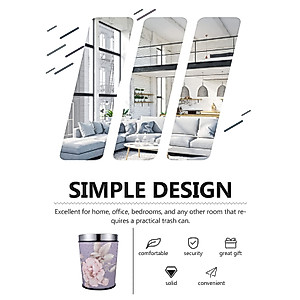 MAGICLULU Stainless Steel Container Floral Trash Can Round Wastebasket Modern Wastepaper Bucket Small Garbage Bin for Office Home Bedroom Living Room 5L Purple Stainless Steel Containers