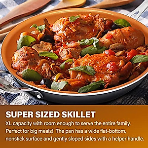 Gotham Steel 14” Nonstick Frying Pan with Ultra Durable Mineral and Diamond Triple Coated Surface, Family Sized XL Skillet with Stainless Steel Stay Cool & Helper Handle, Oven and Dishwasher Safe