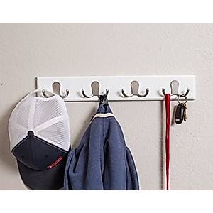 BirdRock Home Dual Hook Coat and Hat Rack - 4 Dual Hooks - 17 Inches - Wall Mount - Decorative Home Storage - Entryway Foyer Hallway Bathroom Bedroom Rail - Satin Nickel Hooks - White Pine Bathroom Ra