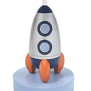 Lambs & Ivy Milky Way Blue/Silver Rocket Ship Nursery Lamp with Shade & Bulb