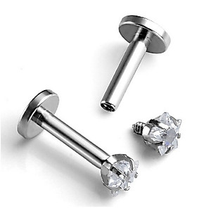 NewZenro 4Pcs 16g Cubic Zirconia Ear Cartilage Tragus Helix Stud Earrings Stainless Steel CZ Lip Monroe Piercing Round Star Set Jewelry Gifts for Women Men Birthday Bff