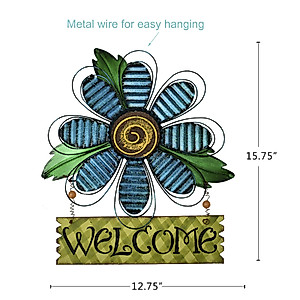 Metal Flower Welcome Signs for Outside Hanging Wall Art Plaque Sign for Front Door Porch Home Decor