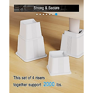 ZTON Bed Furniture Risers Elevation in Height 3" Heavy Duty Risers for Both Posts and Wheels of Furniture Sofa Bed Couch Chair Table,Support up to 2000 lbs.(4 Pack,White)¡­