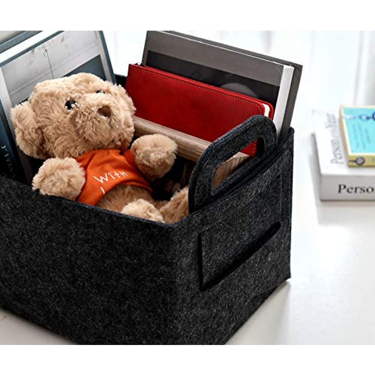 Minoisome Foldable Storage Baskets with Carry Handles Felt Fabric Collapsible Storage Cubes Bin for Organizing Toys Clothes Gifts Closet Shelves Kids Room Laundry Office