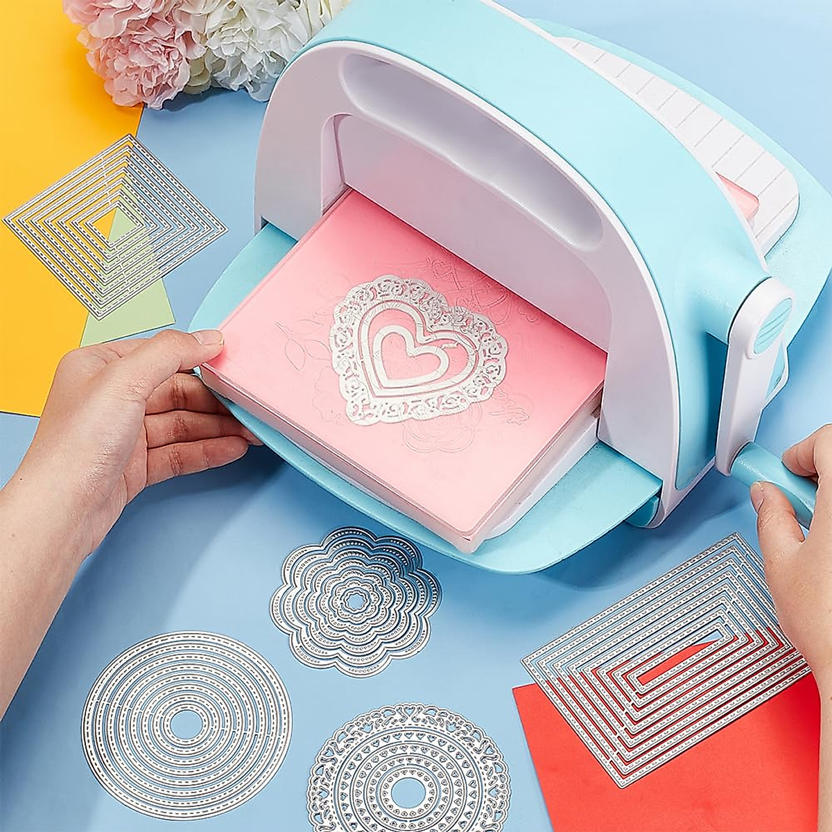 BENECREAT 6 Sets Cutting Dies, 38pcs Metal Stencils Nesting Die Flower Heart Square Embossing Tools for Festival Mother's Day Card Making, Scrapbooking Photo Album Making