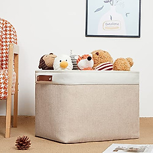 DULLEMELO Collapsible Bundle Baskets 3 Medium Baskets 15"x11"x9.5" + 2 Large Baskets 16"x12"x12"（White&Khaki)