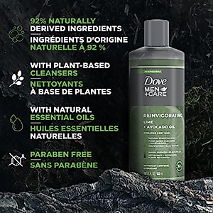 DOVE MEN + CARE Body Wash for a refreshing shower experience Lime + Avocado Oil Body Wash for Men, 18 oz, 4 Count
