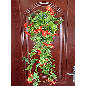 AirSun Artificial Morning Glory Flower Vines, 2pcs 15Feet Hanging Plants Silk Garland Fake Green Plant Home Garden Wall Fence Indoor Outdoor Wedding Birthday Decor (Red)