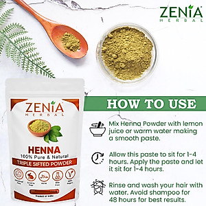 Zenia 100% Pure & Natural Henna Powder (Lawsonia Inermis) | 100 grams (3.5 oz) | Orange-Red Hair Color | Triple Sifted | Fresh from Rajasthan | No Chemicals, No Additives