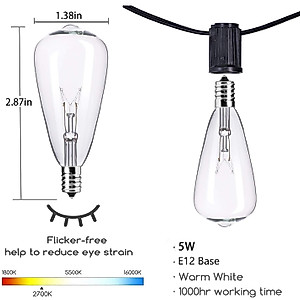 Romasaty 10-Pack ST35 Light Bulbs Replacement Edison Clear Bulbs -5 Watts C7/E12 Screw Base for Indoor/Outdoor Patio String Lights