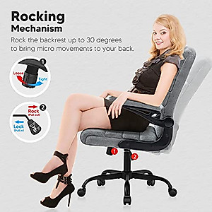 SEATZONE Home Office Desk Chair, High Back Ergonomic, Lumbar Support Computer Chairs with Wheels and Flip-up Armrest Adjustable, Backward Tilt, Gray