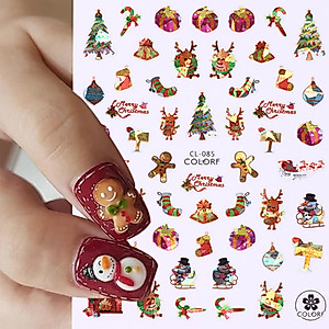 JMEOWIO 12 Sheets Christmas Nail Art Stickers Decals Self-Adhesive Pegatinas Uñas Snowflake Xmas Winter Holiday Deer Nail Supplies Nail Art Design Decoration Accessories