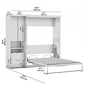 Bestar Lumina Full Murphy Bed with Desk and Storage Cabinet, Sleeping Arrangement with Drawers, White Chocolate