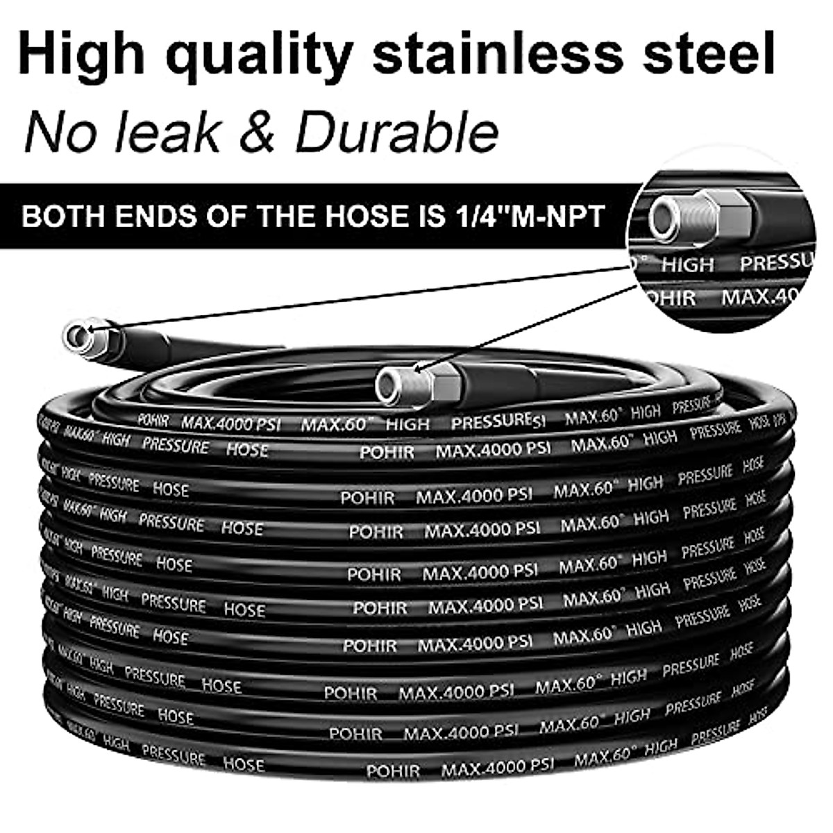 POHIR Sewer Jetter Kit for Pressure Washer 50 ft, Hydro Drain Jetter Cleaner Hose with 1/4 Female NPT, Button Nose, Rotating Sewer Jet Nozzle and Pressure Washer Adapter, 4000 PSI Drain Cleaner Hose