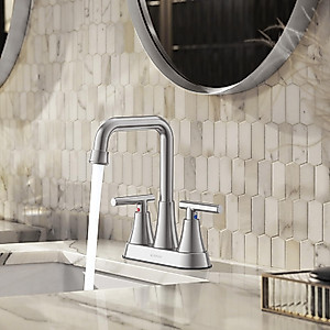 Bathroom Sink Faucet, Hurran 4 inch Brushed Nickel Bathroom Faucets for Sink 3 Hole with Pop-up Drain and Supply Lines, Stainless Steel 2-Handle Centerset Faucet for Vanity RV Restroom