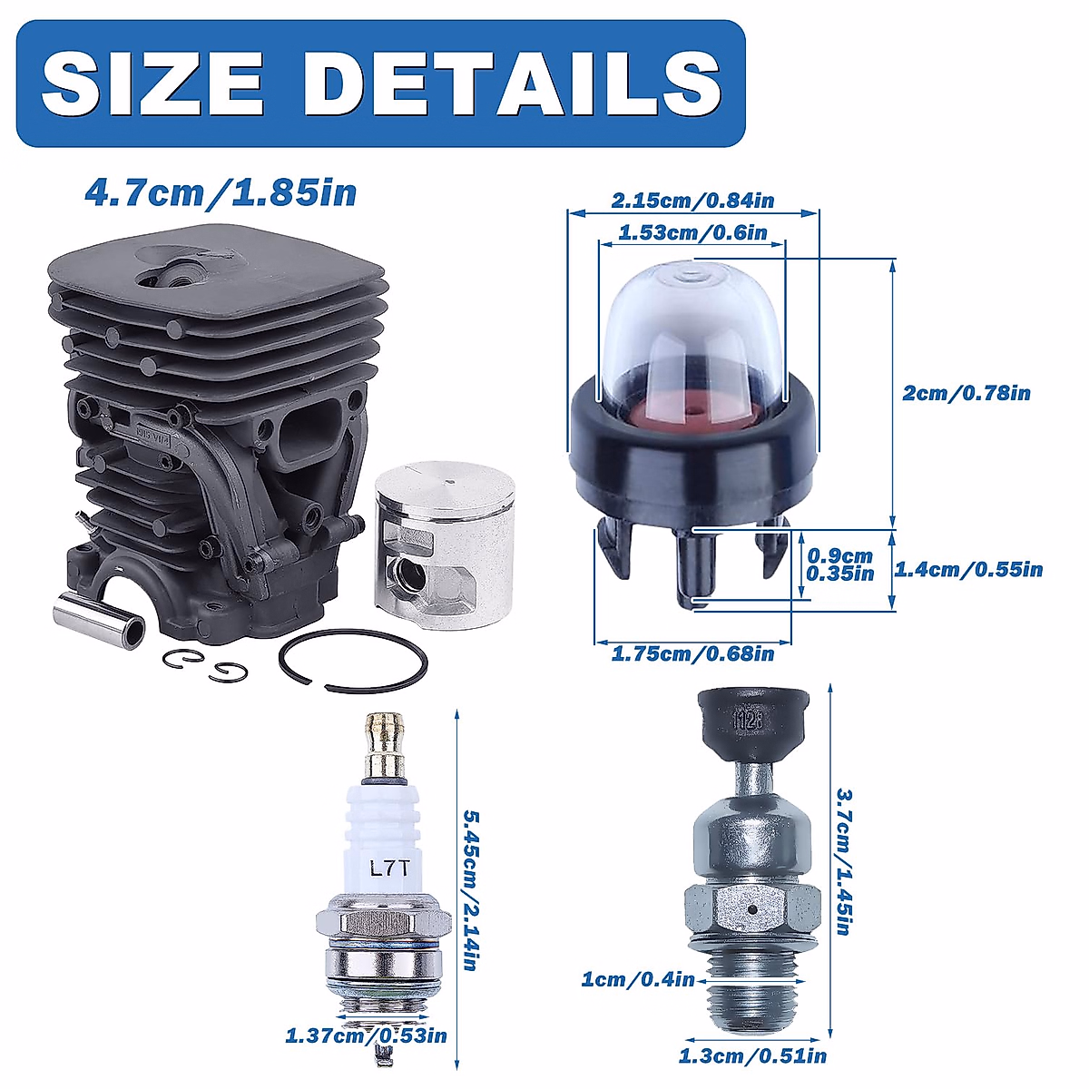 AUMEL 537320402 47mm Cylinder Piston Kit for Husqvarna 455 460 Chainsaw Part w/Air Fuel Filter Line Primer Bulb Spark Plug Valve Bearing.