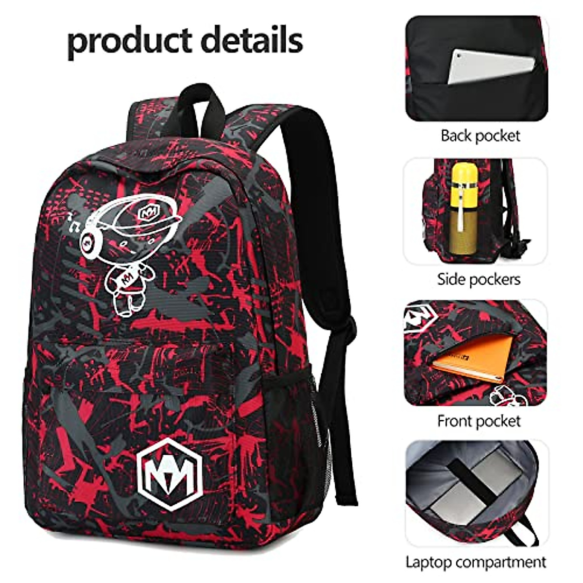 School Backpack for Teen Boys Bookbags Elementary High School Laptop Bags MenTravel Daypacks (Red)