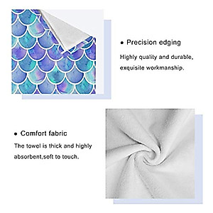 Vdsrup Mermaid Scales Bathroom Towels Set of 3 Magic Rainbow Scale Bath Hand Towel Soft Washcloth Beach Face Guest Towel Kitchen Tea Dish Towels Housewarming Gifts