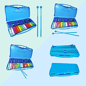 Soulmate Xylophone, 25 Note Glockenspiel Xylophone for kids Colorful Musical Toy Metal Keys,Professional Xylophone Instrument with case and Two Safe Mallets for Beginners, Music Teaching, Gifts(Blue)