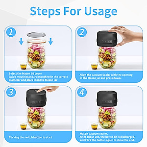 Electric Mason Jar Vacuum Sealer, BTEDZSW Mason Jar Vacuum Sealer Kit with Wide & Regular Mouth Mason lids,Type-C Charging for Food Vacuum Storage and Sealing Preservation