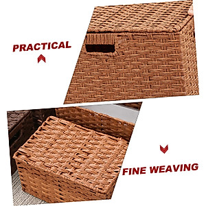 Cabilock Wardrobe Organizer Seagrass Storage Basket Drawer Storage Makeup Organizer File Storage Organizer Small Basket with Lid Wicker Organizing Bins Imitation Rattan Simple Storage Bag