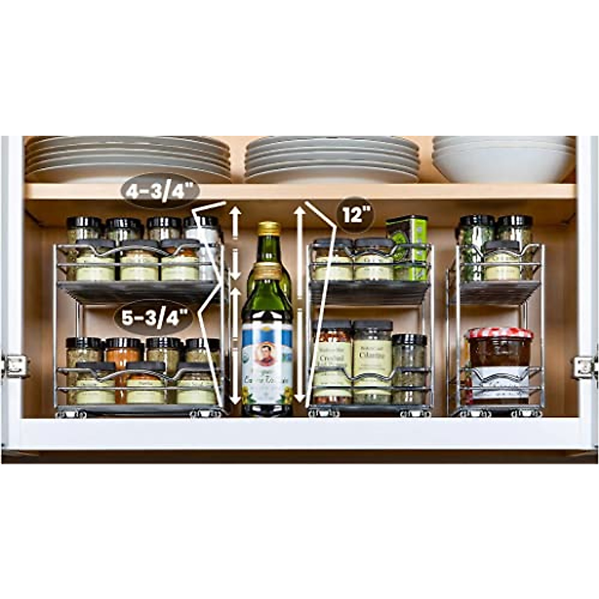 HOLDN’ STORAGE Spice Rack Organizer for Cabinet, Heavy Duty - Pull Out Spice Rack 5 Year Warranty - Spice Organization 4-1/2"Wx10-3/8 Dx8-7/8 H - Spice Racks for Inside Cabinets & Pantry Closet