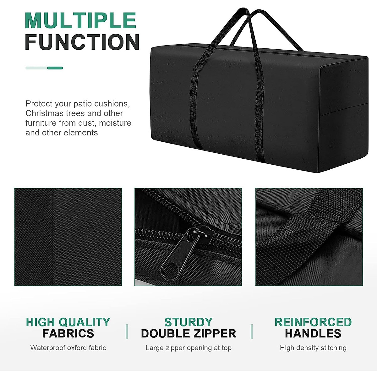 177 Gallon Outdoor Cushion Storage Bag 68 inch Extra Large Patio Furniture Cushion Storage Bag Waterproof Garden Cushion Storage Covers with Zipper and Handles Black (1 Pack, 68"L x 30"W x 20"H)