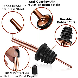 Liquor Bottle Pourers - Stainless Steel Classic Bottle Pourers with clean bursh, Rustproof Metal Alcohol Pouring Tubes For Bars, Clubs, Restaurants & Home Use (Copper) (24 pack)