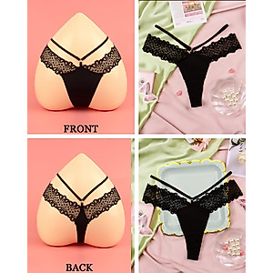 Banamic Womens Panties Thong Lace G-String T-Back Panties Strappy Panties Sexy