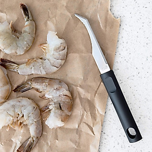 Better Houseware Black Handle Shrimp Deveiner and Sheller, 4" Blade and 12" Total Length - Stainless Steel Blade Shells and Deveins