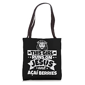 Girl runs on Jesus and Açaí berries Tote Bag