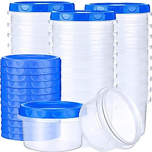 YOWOCHUNG Series 10 Pack 14 ounce Reusable Small Plastic Freezer Storage Container Twist Top Deli Jars with Screw Lid for Food Round Wide Mouth Lunch Snacks Cup, Freezer, Dishwasher Safe (Blue)