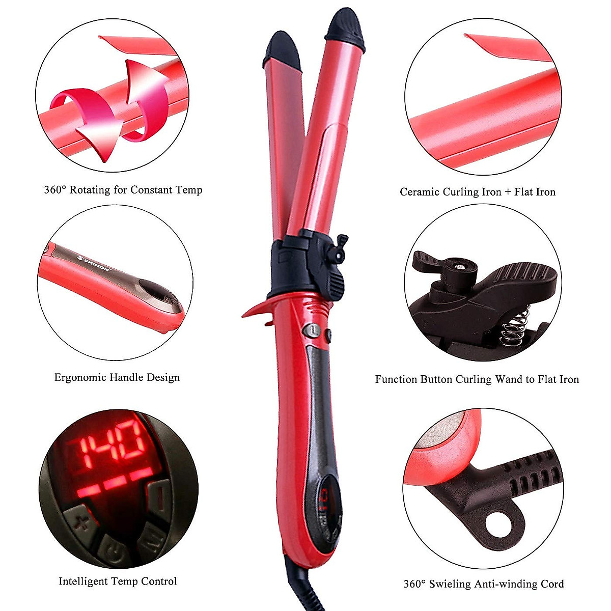 Automatic Hair Curling Iron 2 in 1 Hair Straightener Curler 1 to 1.2 Inch Spinning Hair Wand with Automatic Rotation for All Hiar Type Ceramic Flat Iron Auto Rotating Spiral（for Long Hair ONLY）