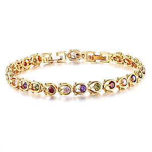 Women Bracelets, 18K Multi-Gemstone and Diamond Tennis Bracelet Gold Heart Bracelets for Women (Diamond Bracelet)